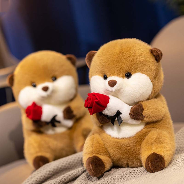 Kawaii Capybara Plush Toy with Red Rose – Toy Triver