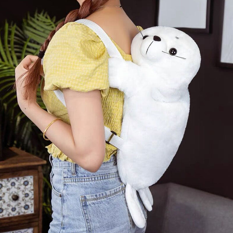 Kawaii White Seal Backpack Plush Bag – Toy Triver