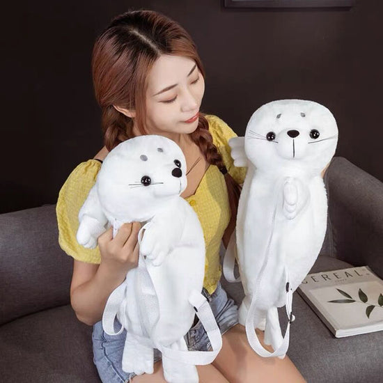 Kawaii White Seal Backpack Plush Bag – Toy Triver